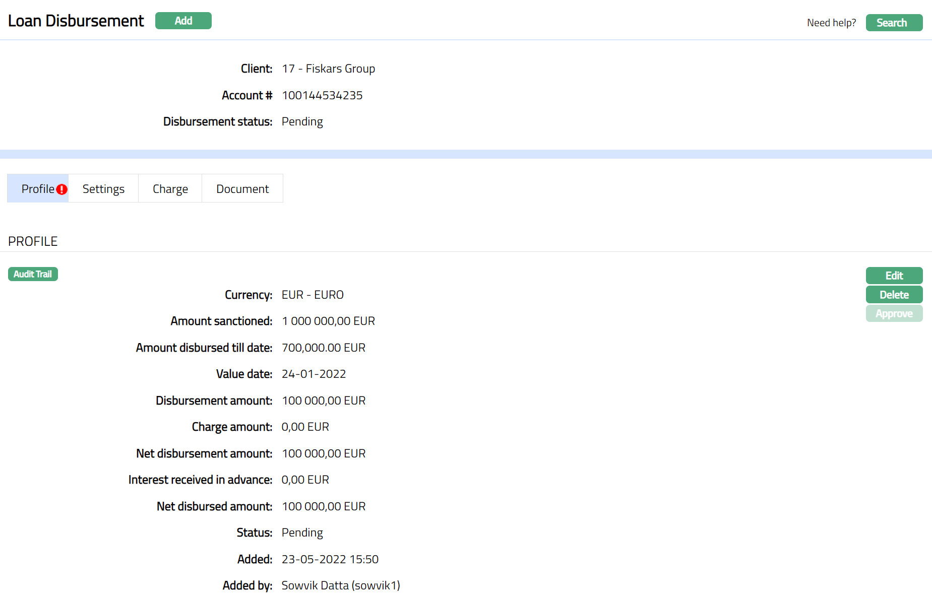 Loan Account Disbursement | Documentation