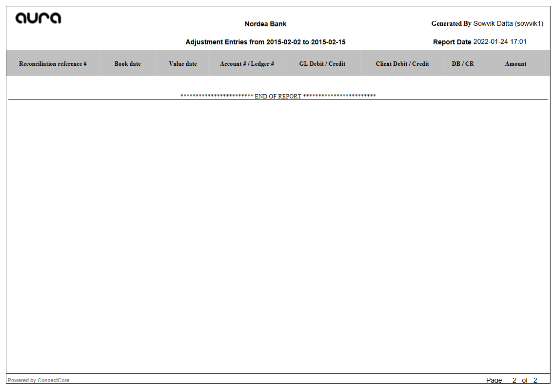 Adjustment Entry Report | Documentation